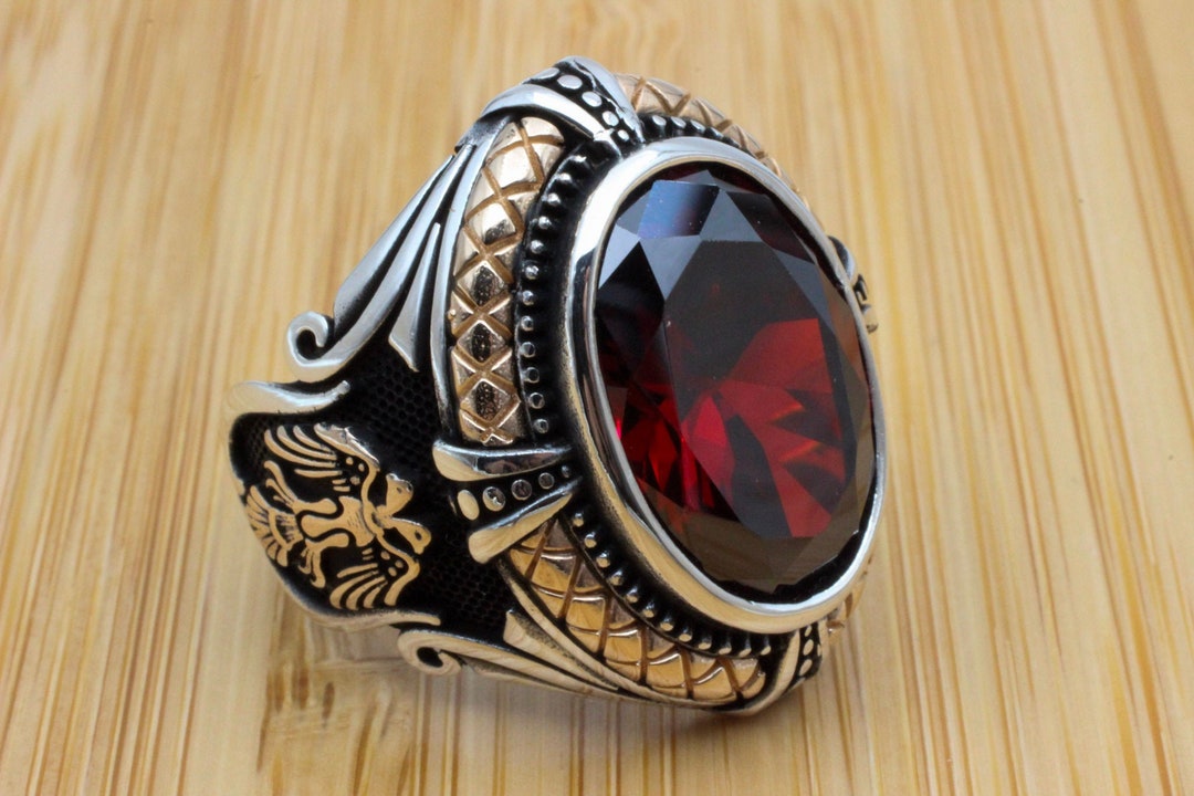 Men's Ruby Ring, Handmade Ring, Turkish Handmade Silver Men' Ring ...