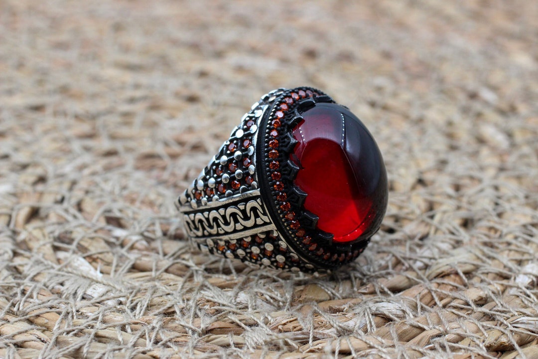 Ruby Men's Ring, Ottoman Men's Ring, Handmade Men's Ring, Turkish ...