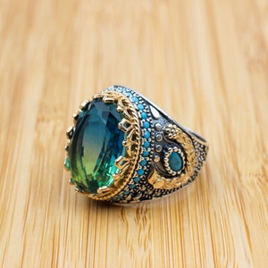Tourmaline Men's Ring, Handmade Men's Ring, Turkish Handmade Silver ...