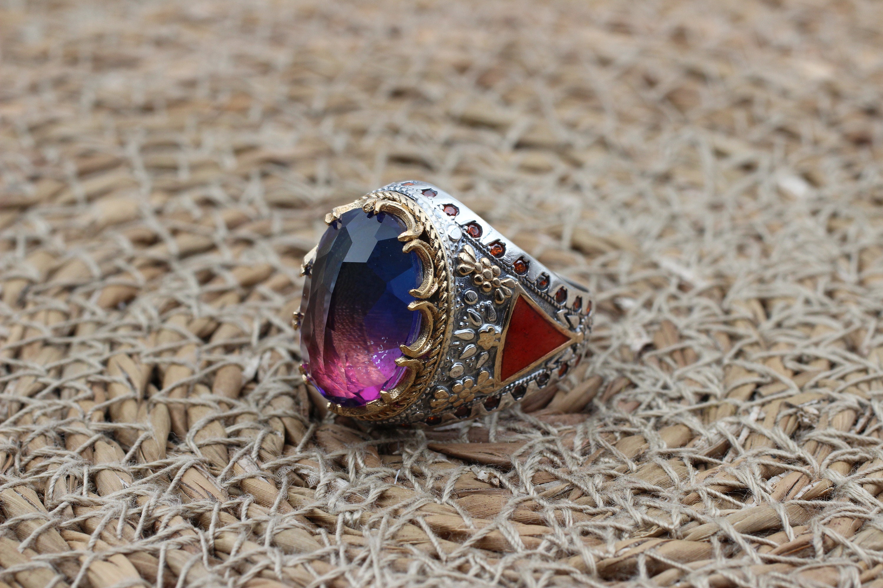 Tourmaline Men's Ring Handmade Men's Ring Turkish - Etsy