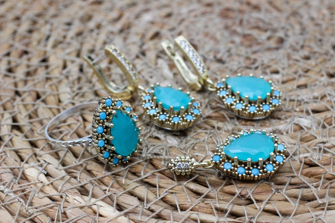 Jade Topaz Set, Authentic Set, Handmade Women Set, Turkish Handmade ...