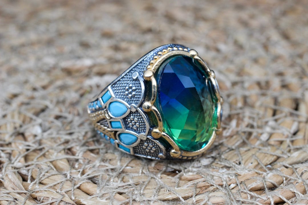 Tourmaline Men's Ring, Handmade Men's Ring, Turkish Handmade Ring ...