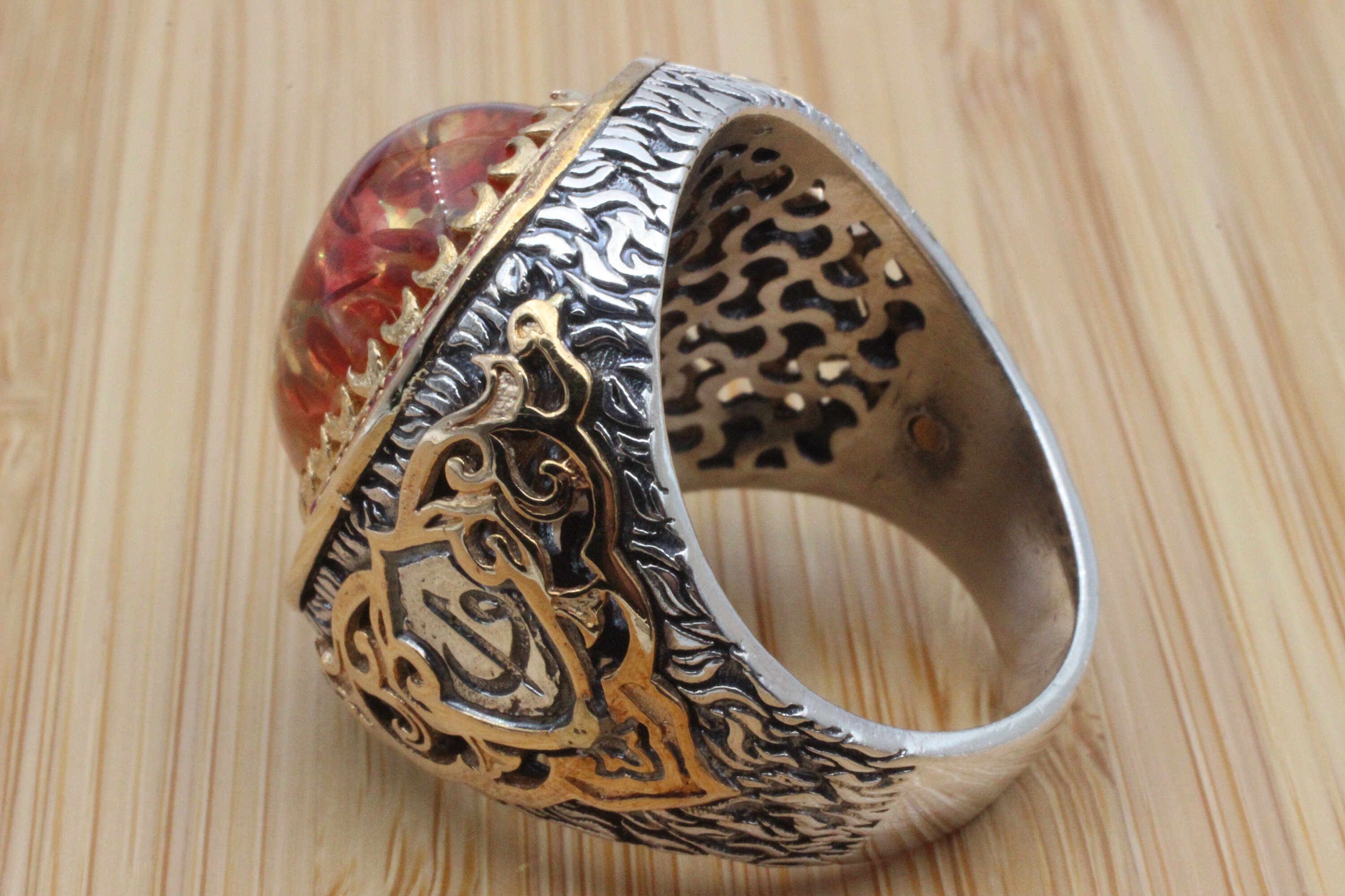 Amber Ring Men's Handmade Ring Ottoman Men Ring Turkish - Etsy
