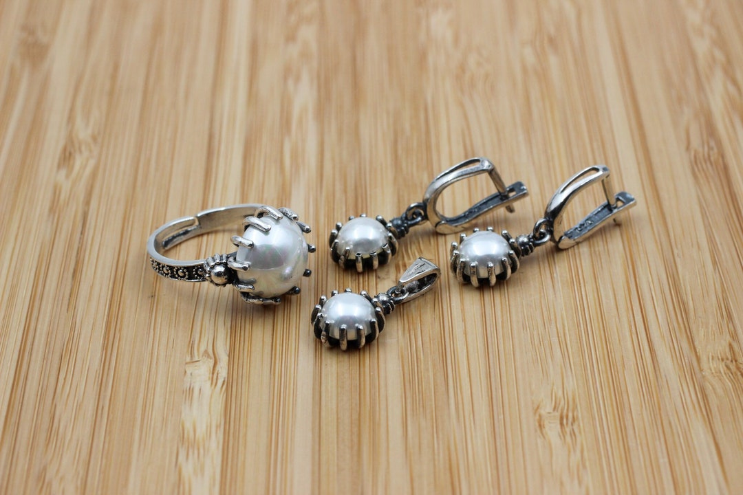 Pearl Set, Authentic Set, White Pearl, Handmade Set, Women Set, Ladies ...