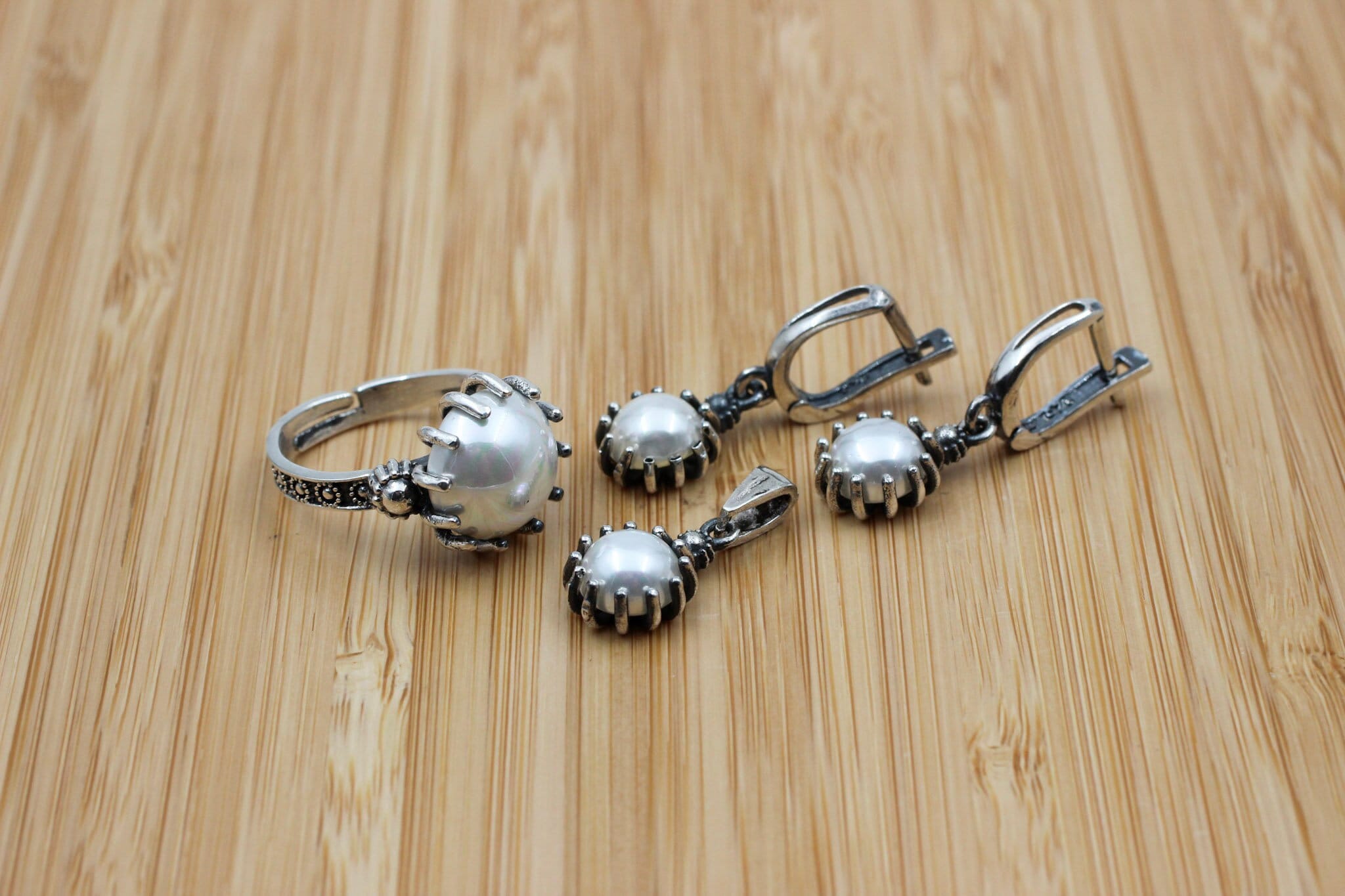 Pearl Set Authentic Set White Pearl Handmade Set Women - Etsy