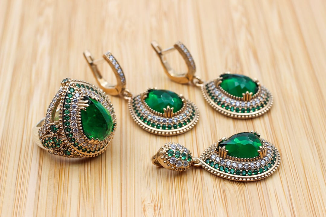Emerald Set, Authentic Set, Handmade Set Women, Turkish Handmade ...