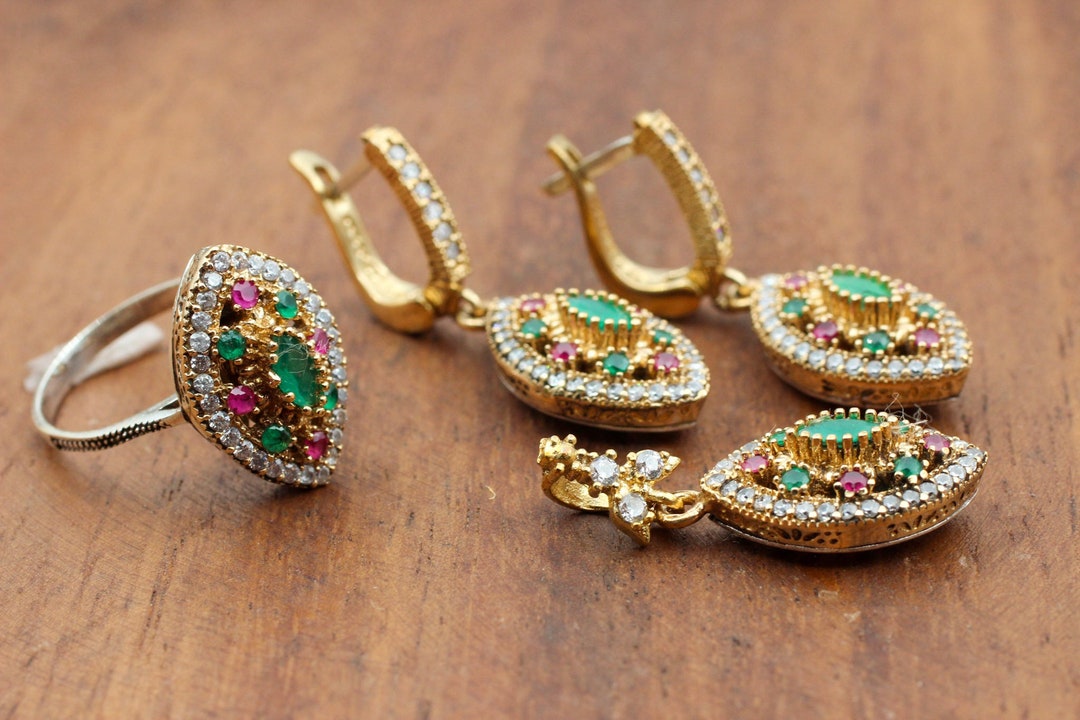 Emerald Set, Authentic Set, Handmade Set Women, Turkish Handmade ...
