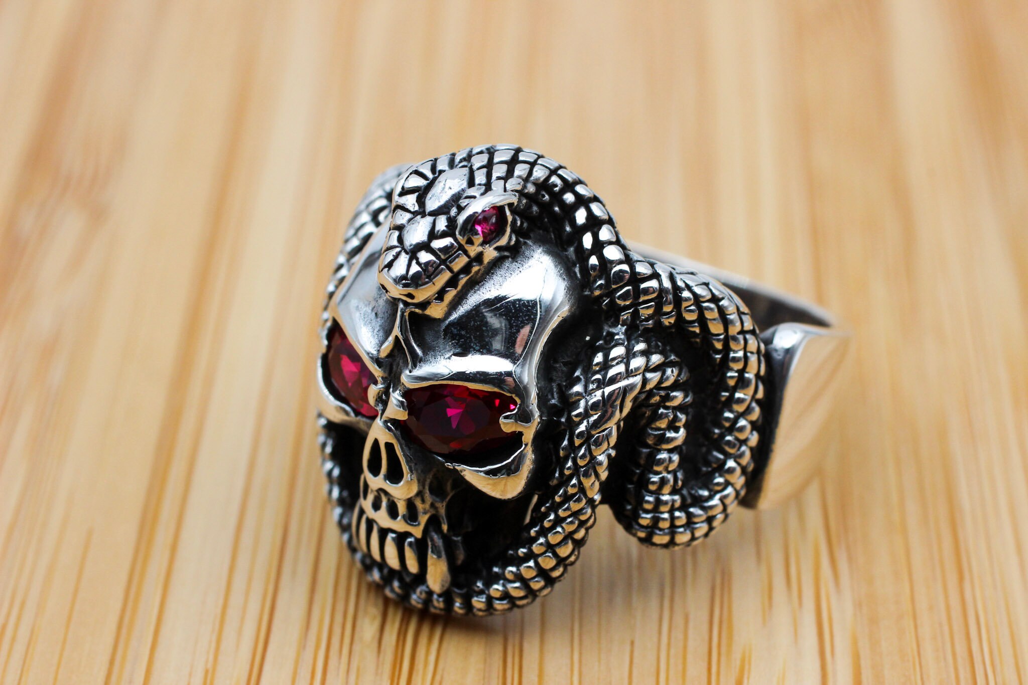 Handmade Sterling Silver Skull Snake Wrap Ring - Biker Jewelry - Etsy