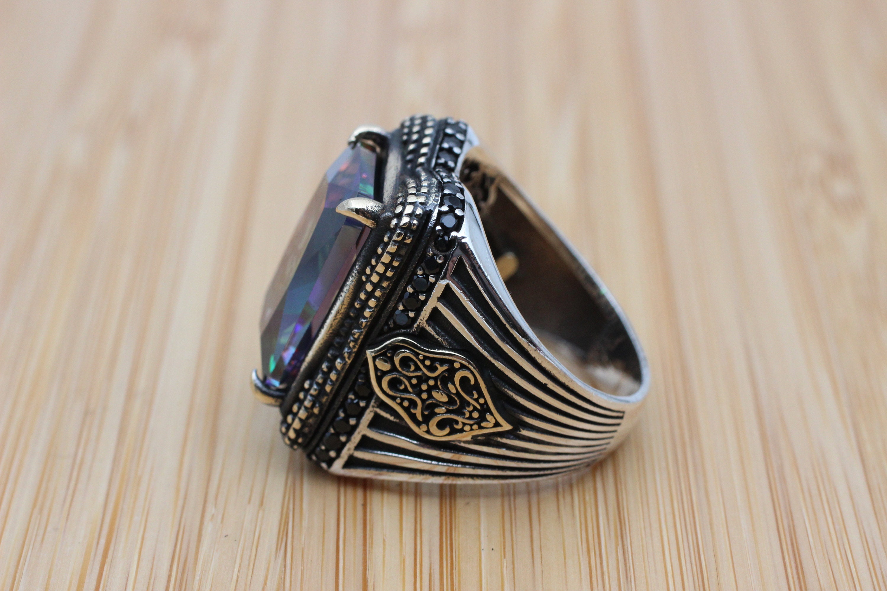 Mystic Topaz Ring Handmade Ring Turkish Handmade Silver Men | Etsy