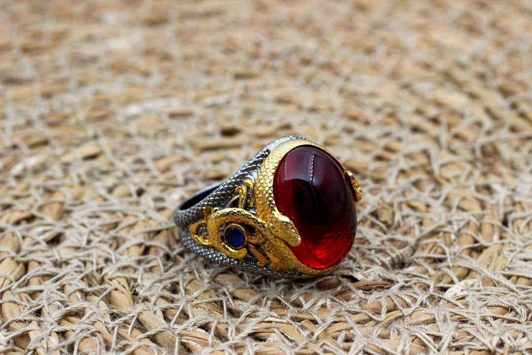 Handmade Ruby Sterling Silver Mens Ring: Ottoman Snake Design - Etsy