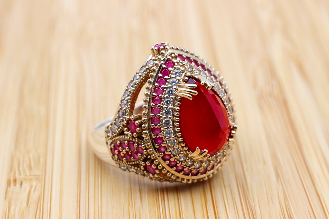 Ruby Ring, Handmade Women's Ring, Authentic Ring, Turkish Ring, Ottoman ...