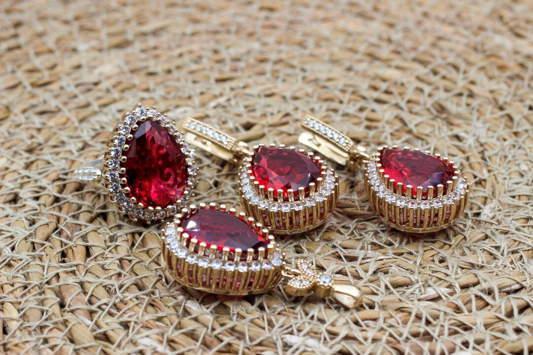 Handmade Ruby Jewelry Set: 925k Sterling Silver, Bronze Accents - Etsy