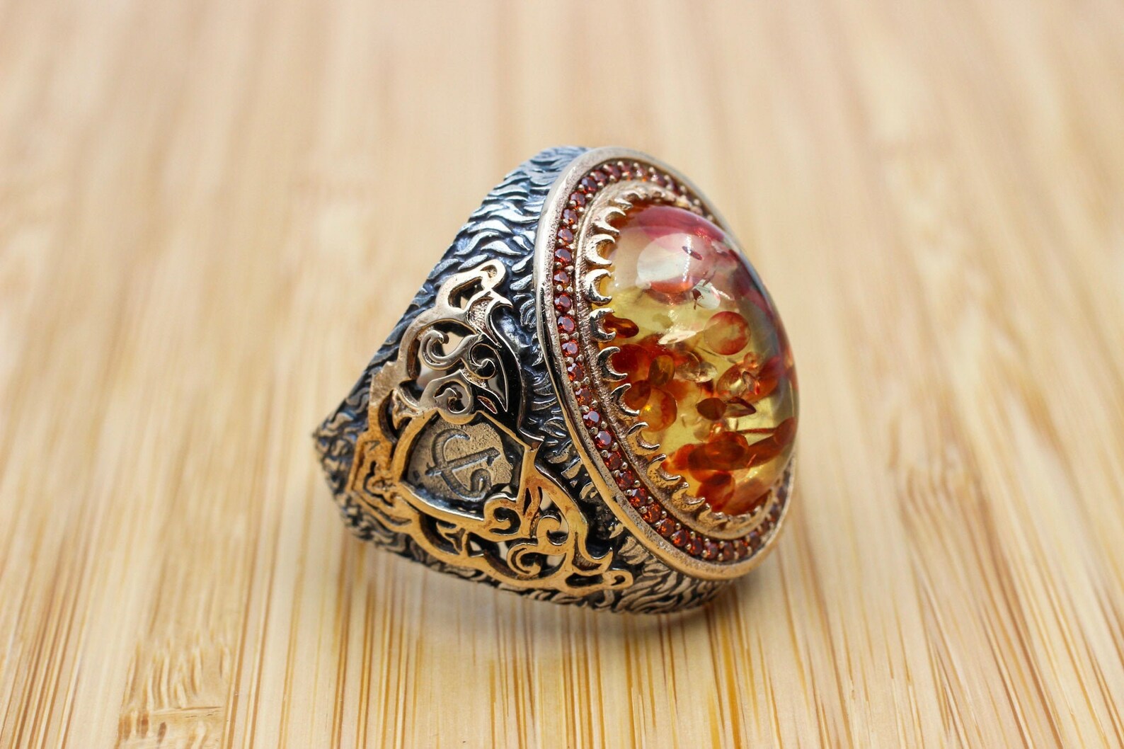 Amber Ring Men's Handmade Ring Ottoman Men Ring Turkish - Etsy