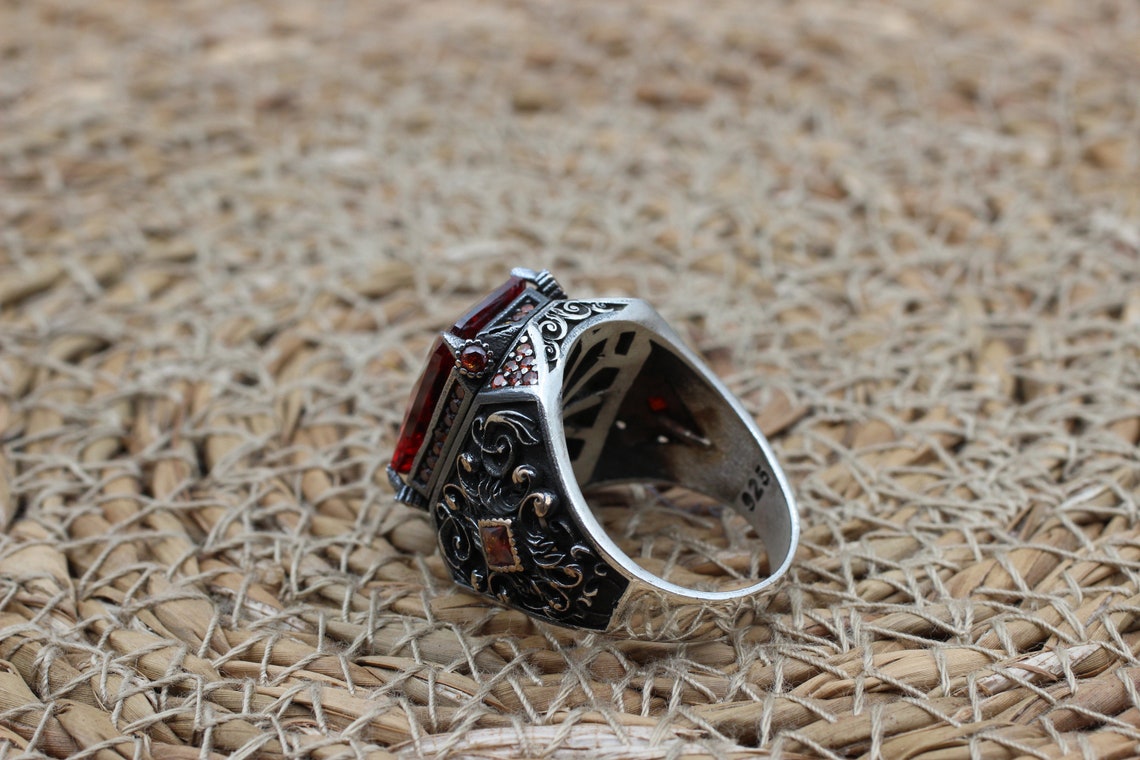 Ruby Men's Ring Handmade Men's Ring Turkish Handmade - Etsy