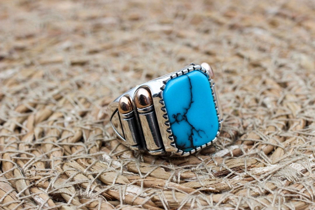 Turquoise Men's Ring, Handmade Men's Ring, Turkish Handmade Men's Ring ...