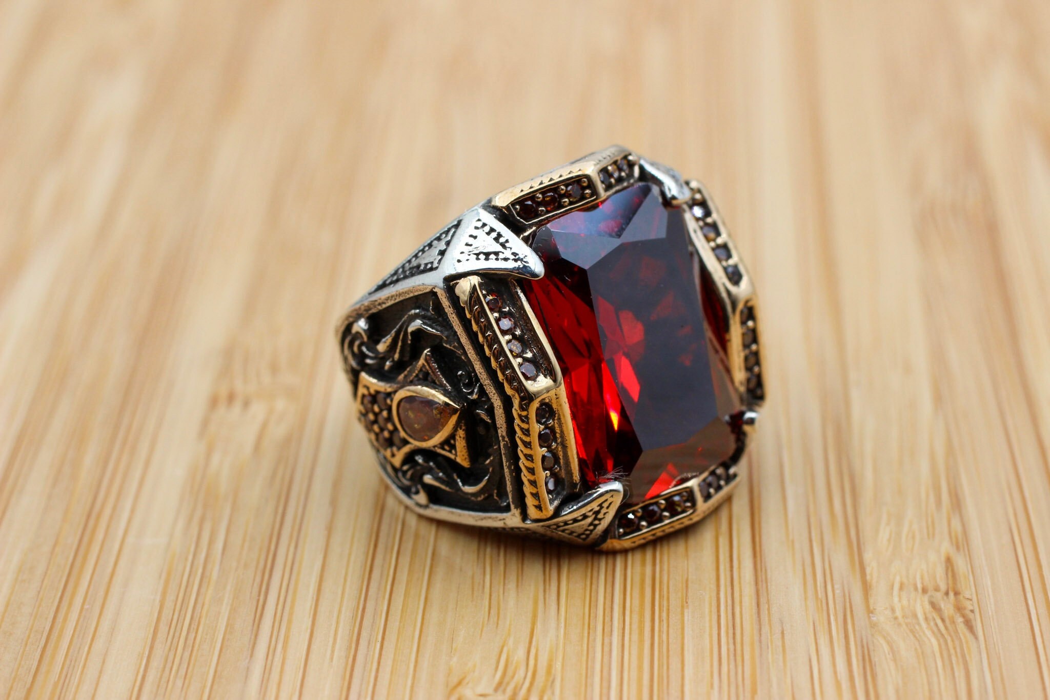 Ruby Men's Ring Handmade Men's Ring Turkish Handmade - Etsy