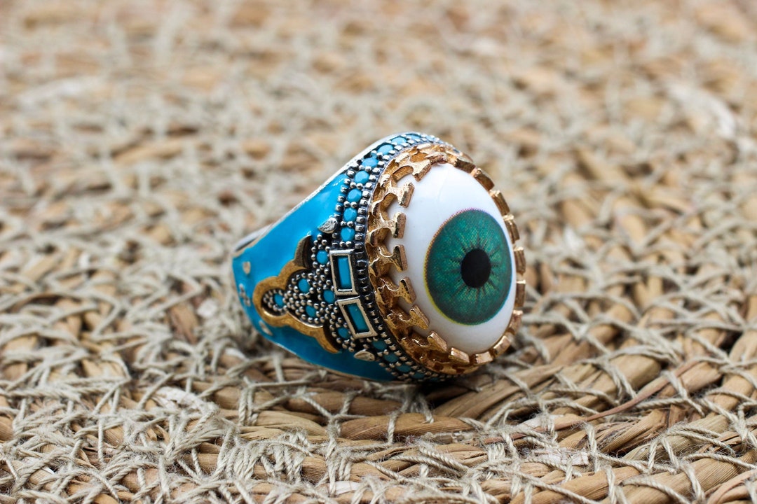 Evil Eye Men's Ring, Emerald Ring, Handmade Ring, Turkish Handmade ...