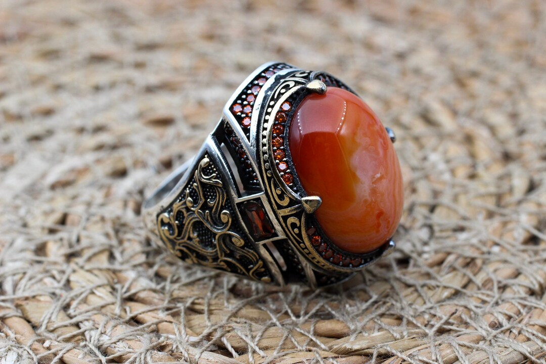 Agate Men's Ring, Handmade Men's Ring, Turkish Handmade Silver Men Ring ...