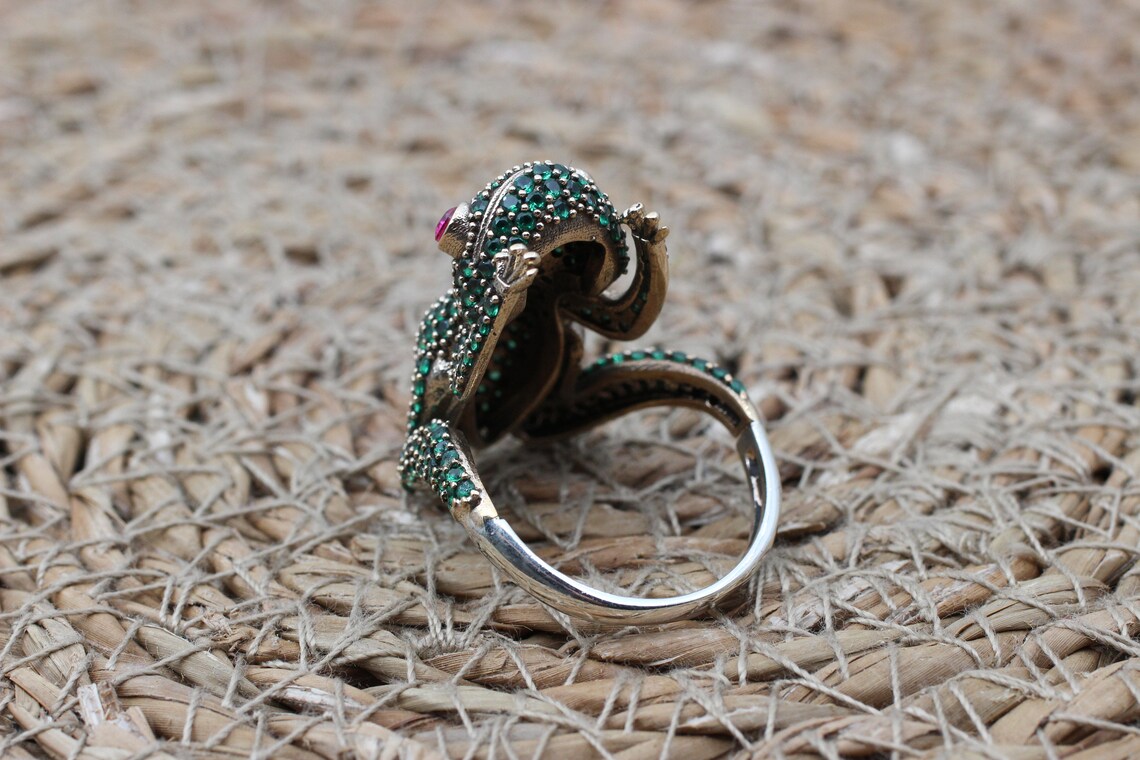 Emerald Frog Ring, Handmade Women's Ring, Authentic Ring, Turkish ...