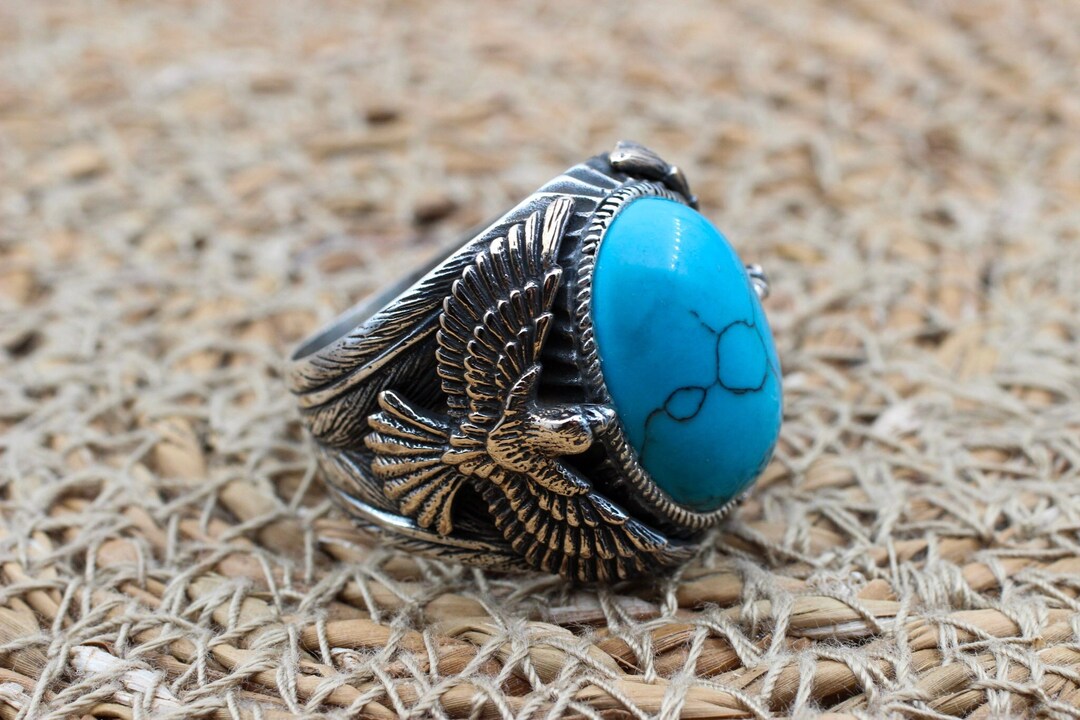 Turquoise Eagle Ring: Handmade 925k Sterling Silver Ottoman Ring - Etsy