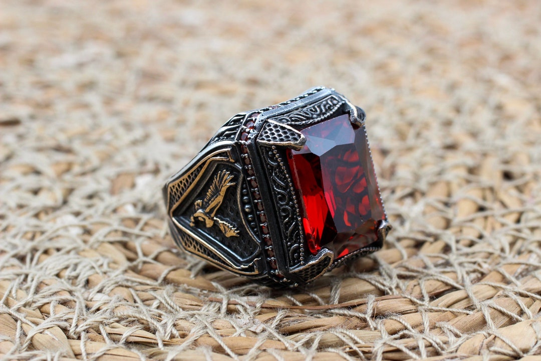 Handmade Sterling Silver Mens Ring: Ottoman Eagle Ruby Ring - Etsy