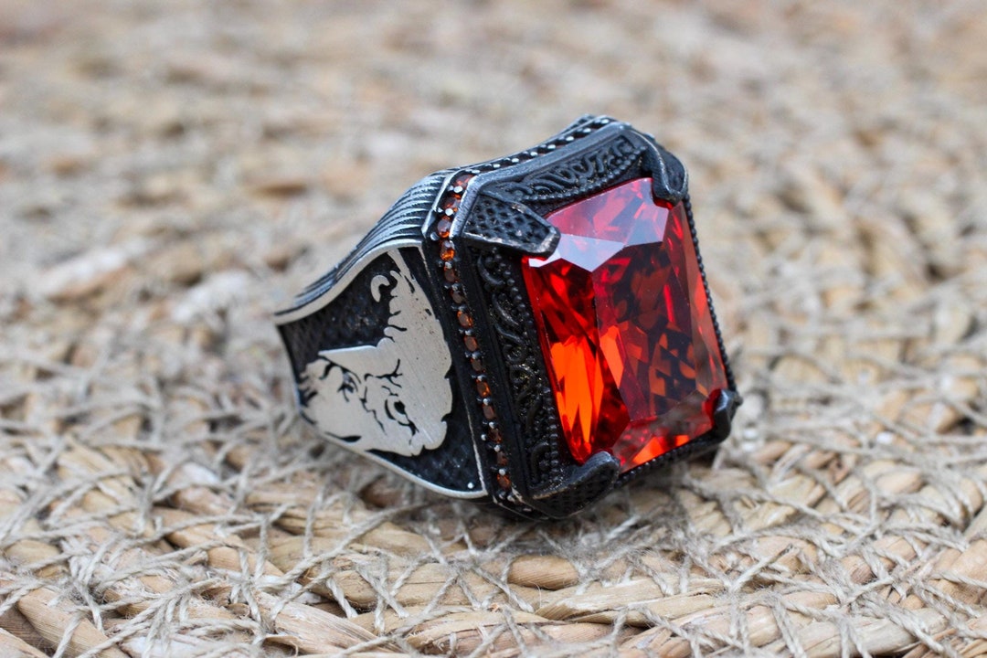 Ruby Eagle Ring, Handmade Men's Ring, Turkish Handmade Men's Ring, Ottoman Men's Ring, Men's ...