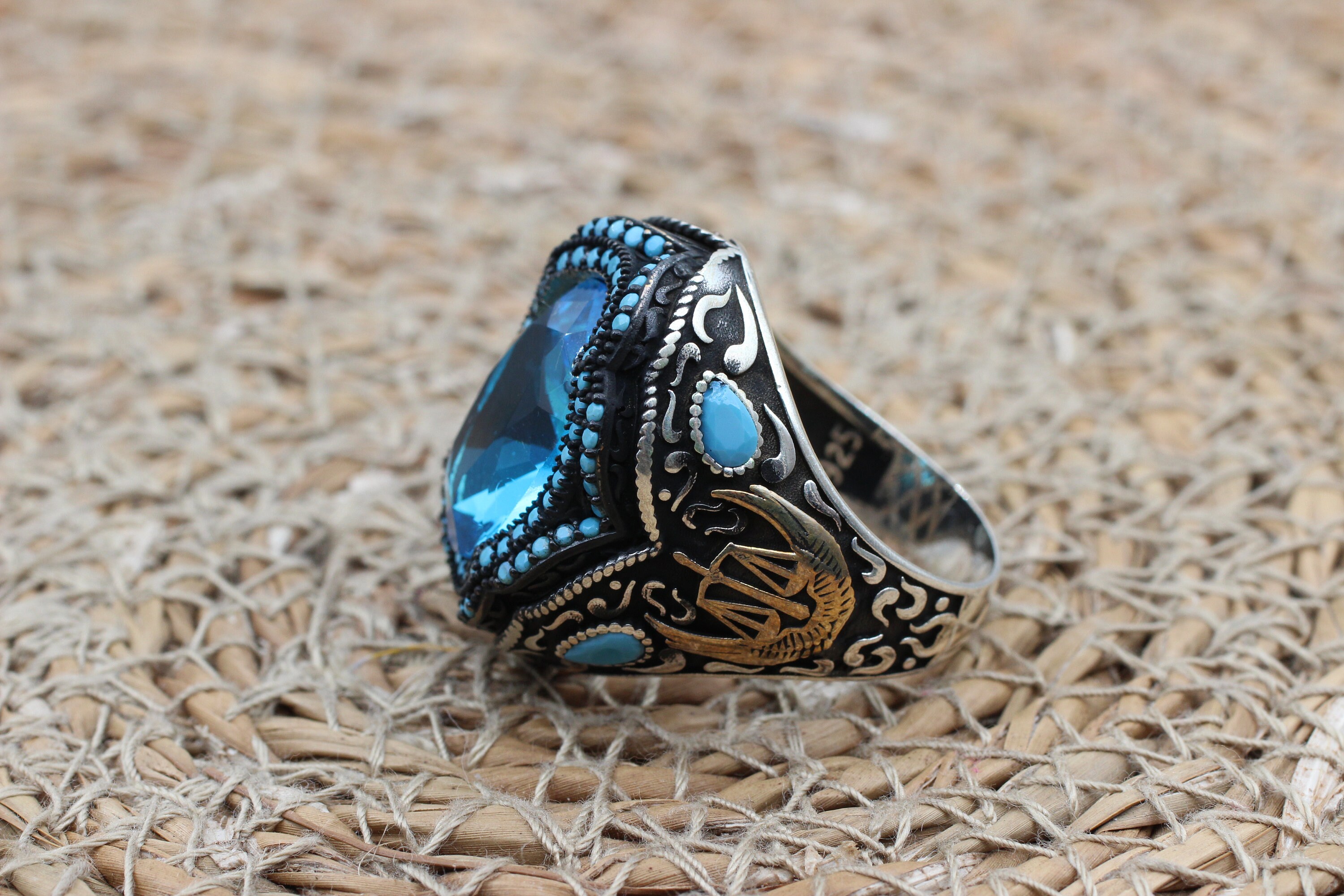 Aquamarine Ring Handmade Mens Ring Turkish Handmade Silver - Etsy