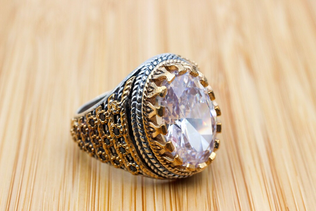 Handmade Ottoman Men's Ring: Zircon 925k Sterling Silver & Bronze - Etsy