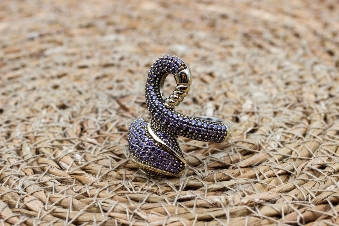 Amethyst Snake Ring, Handmade Women's Ring, Turkish Handmade, Silver ...