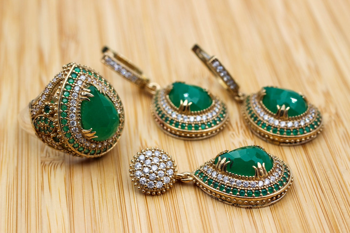 Emerald Set, Authentic Set, Handmade Set, Turkish Handmade, Ladies ...