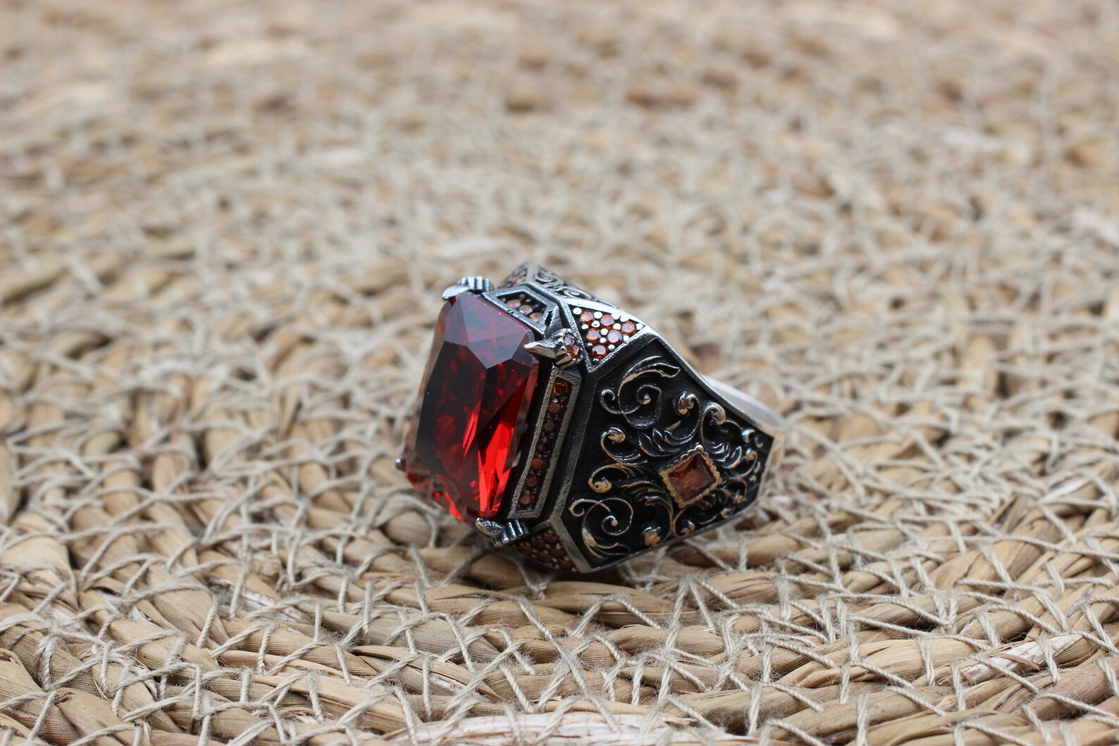 Ruby Men's Ring Handmade Men's Ring Turkish Handmade - Etsy