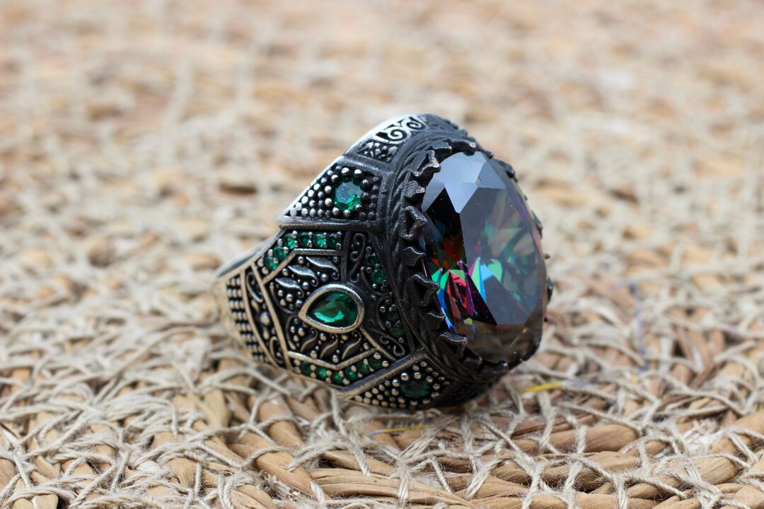 Mystic Topaz Men's Ring, Ottoman Men's Ring, Handmade Mens Ring ...