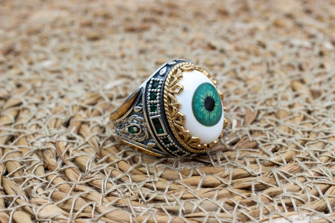 Evil Eye Men's Ring, Emerald Ring, Handmade Ring, Turkish Handmade ...