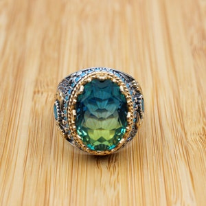 Tourmaline Men's Ring, Handmade Men's Ring, Turkish Handmade Silver ...