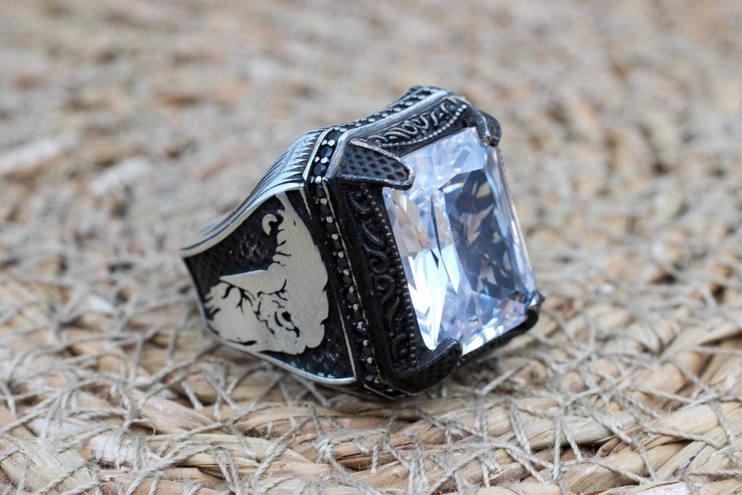Handmade Sterling Silver 925k Men's Ring: Ottoman Eagle Zircon Jewelry ...