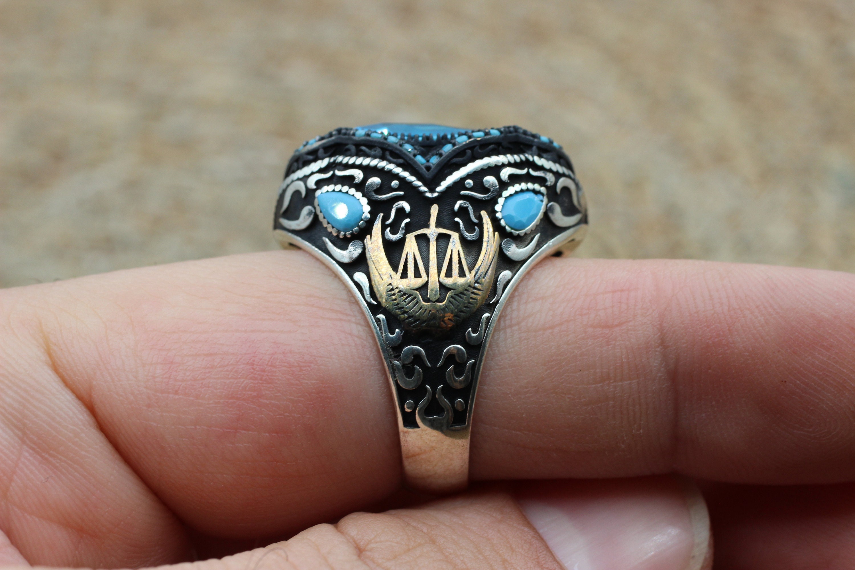 Aquamarine Ring Handmade Mens Ring Turkish Handmade Silver - Etsy