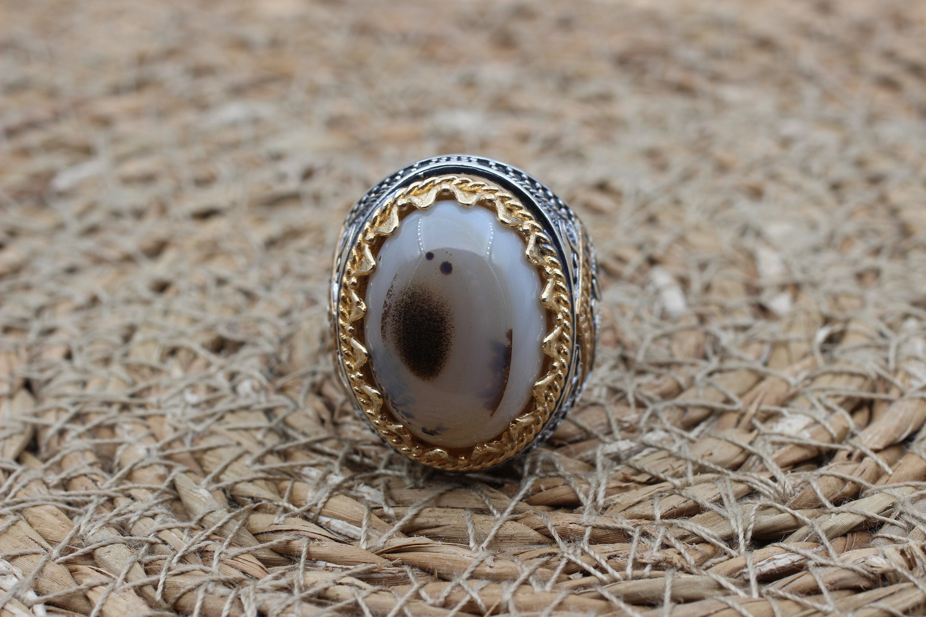Handmade Agate Men's Ring: Ottoman 925 Sterling Silver Bronze Jewelry ...