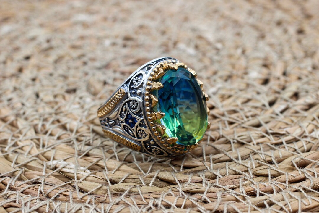 Tourmaline Men's Ring, Handmade Men's Ring, Turkish Handmade Ring ...