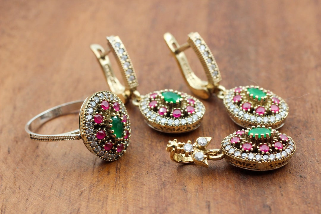 Emerald Set, Authentic Set, Handmade Set Women, Turkish Handmade ...