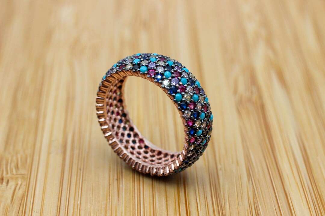 Mixed Stone Ladies Ring, Handmade Women Ring, Full Round Ring, Turkish ...