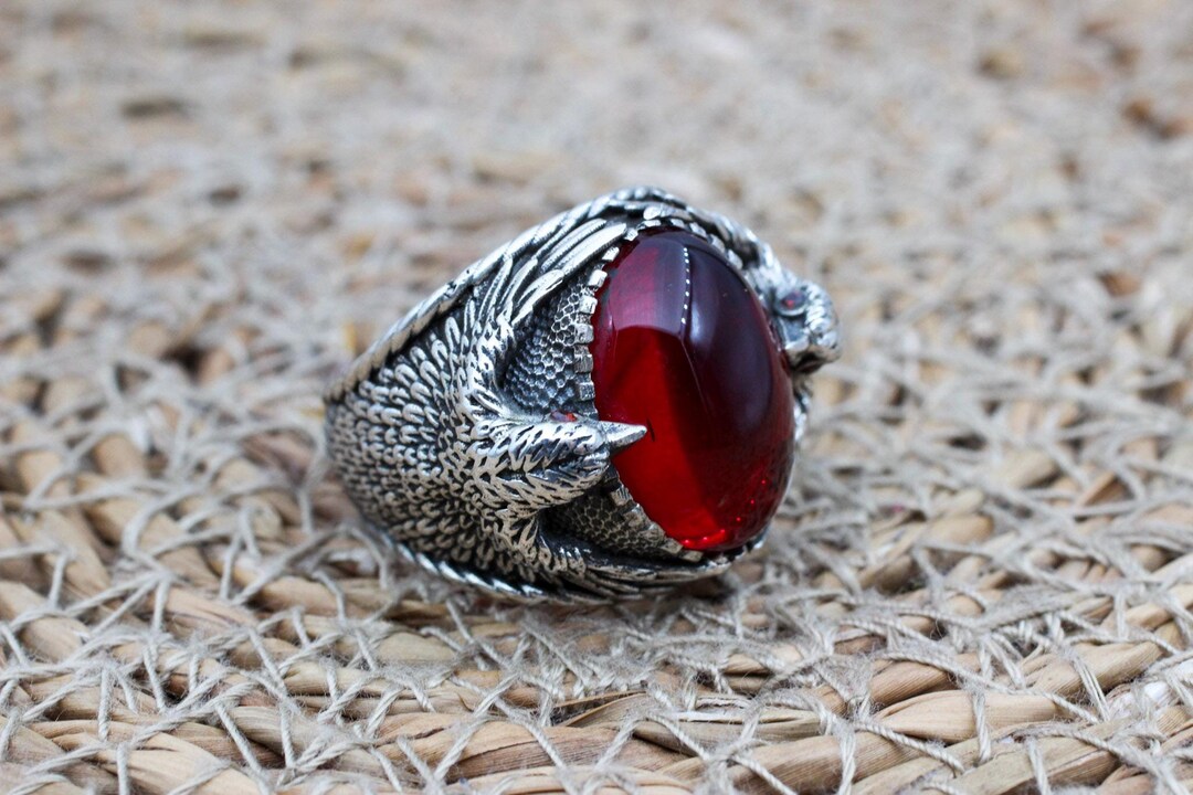 Ruby Eagle Ring, Handmade Men's Ring, Turkish Handmade Men's Ring, Ottoman Men's Ring, Men's ...