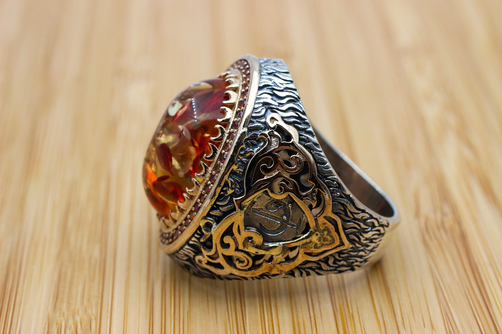 Amber Ring Men's Handmade Ring Ottoman Men Ring Turkish - Etsy