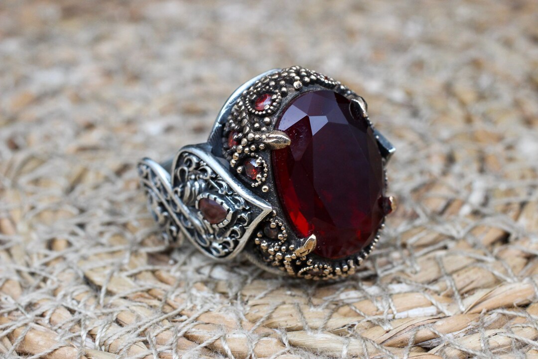 Ruby Men's Ring, Handmade Men's Ring, Turkish Handmade Silver Mens Ring ...