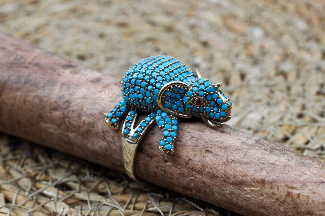 Turquoise Elephant Ring, Handmade Women Ring, Turkish Handmade Silver ...