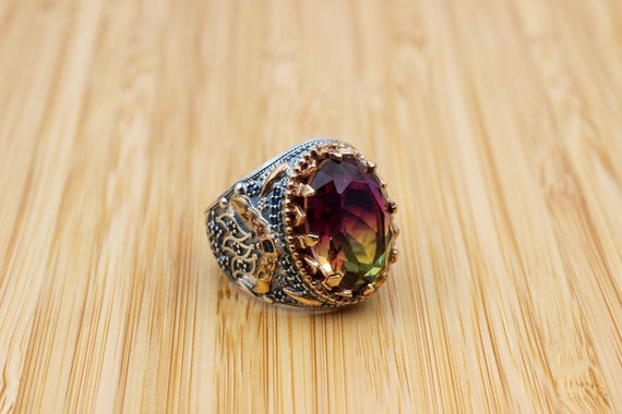 Tourmaline Men's Ring Handmade Men's Ring Turkish - Etsy