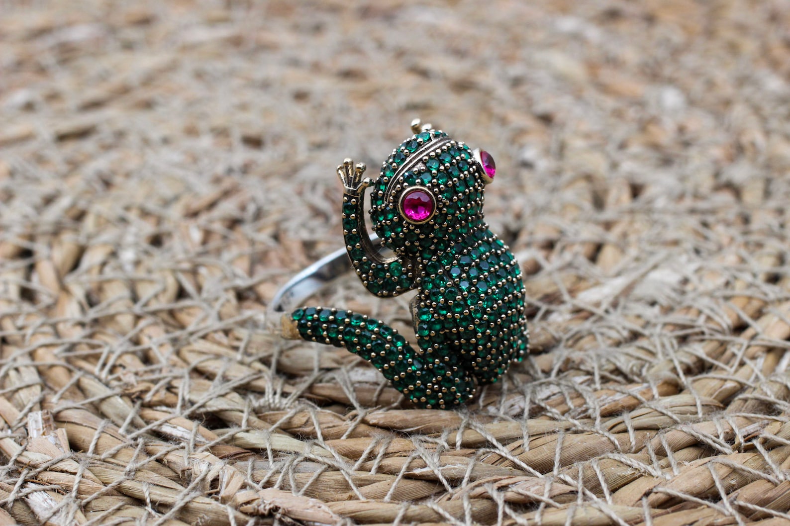 Emerald Frog Ring, Handmade Women's Ring, Authentic Ring, Turkish ...