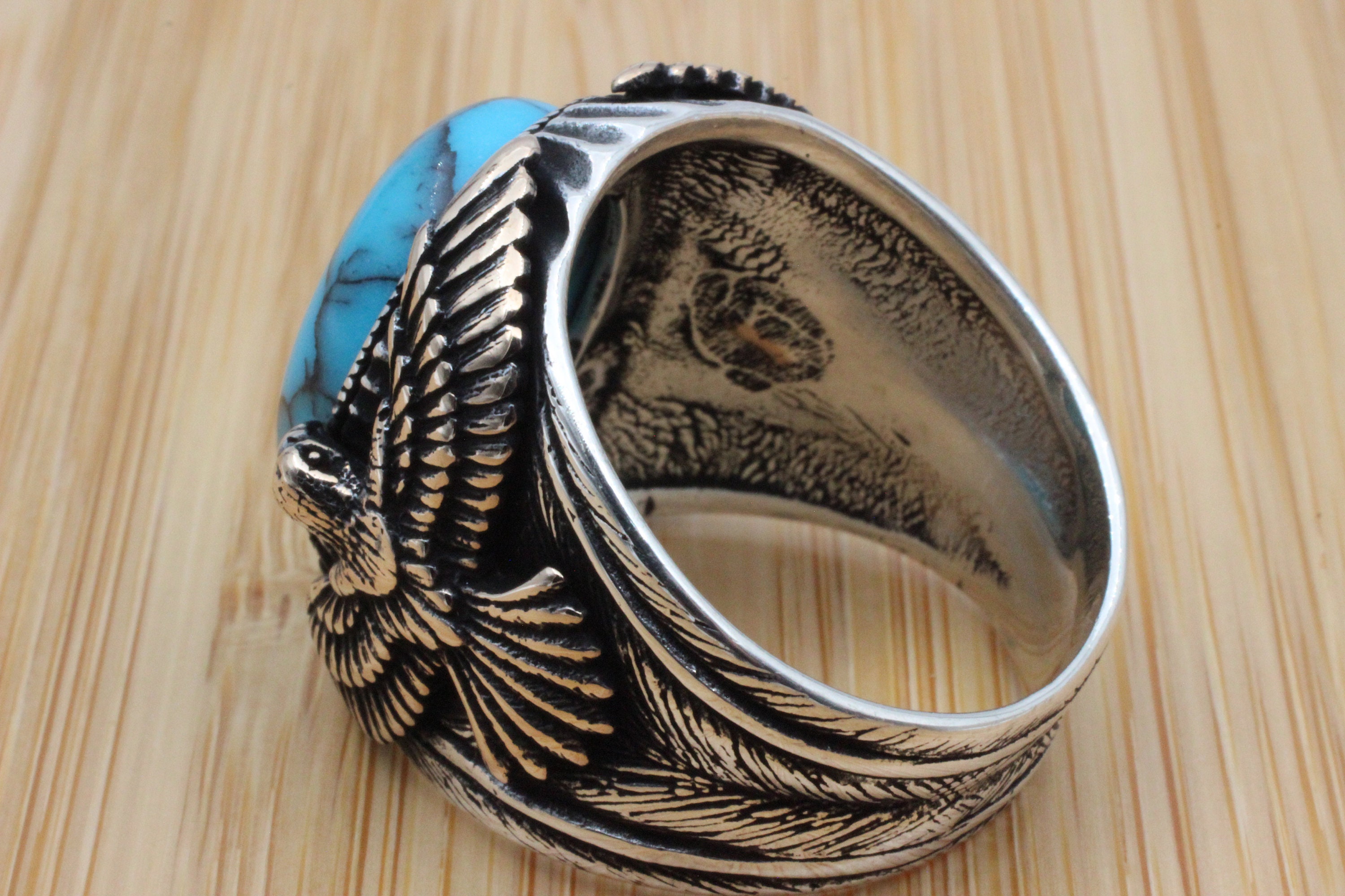 Turquoise Eagle Ring: Handmade 925k Sterling Silver Ottoman Men's ...