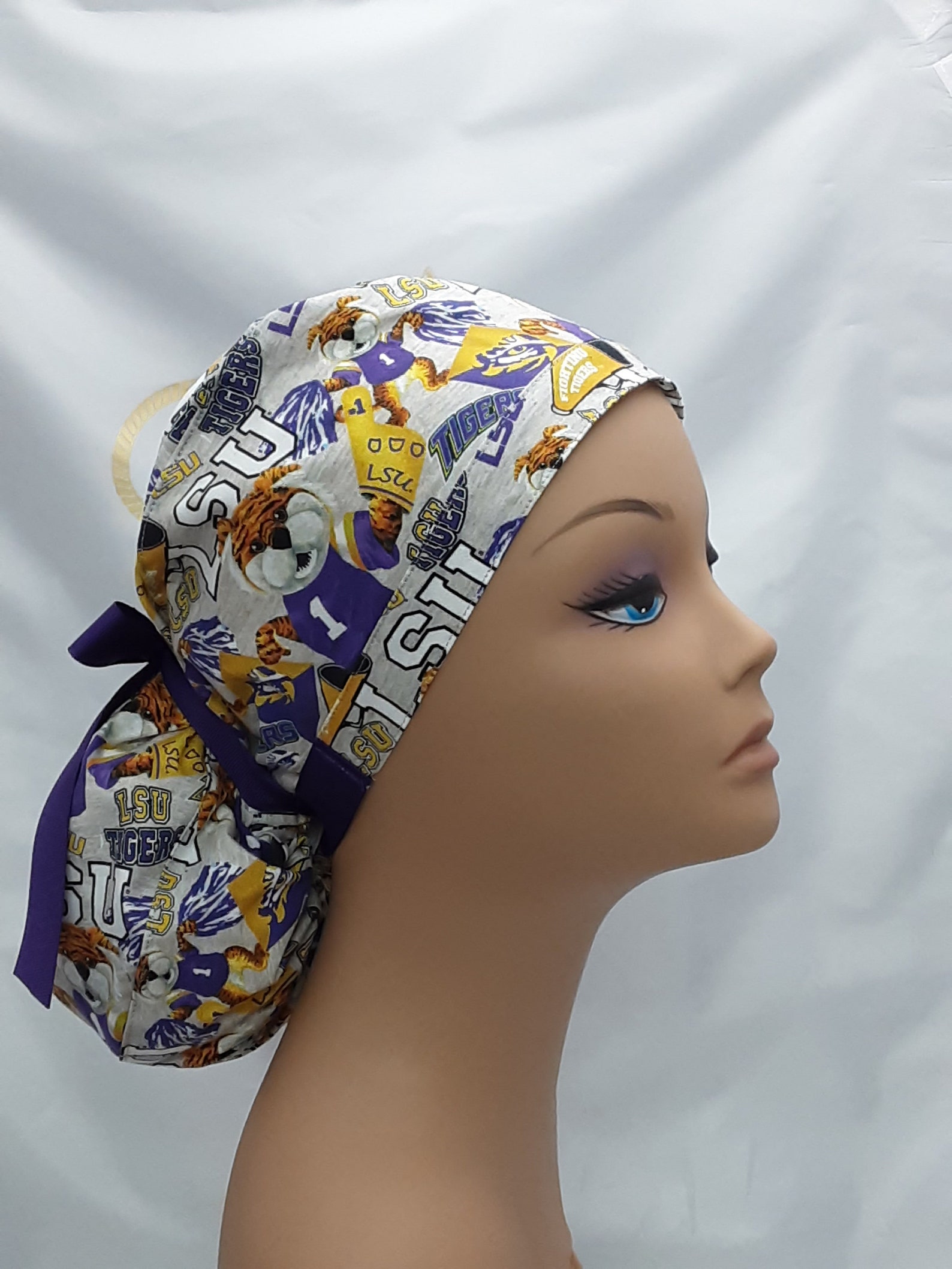 Lsu Tigers Print Ponytail Scrub Cap Surgical Scrub Hat | Etsy