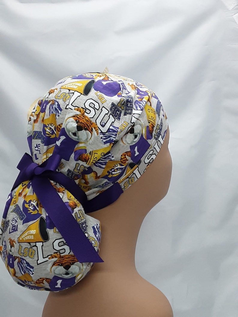 Lsu Tigers Print Ponytail Scrub Cap Surgical Scrub Hat - Etsy