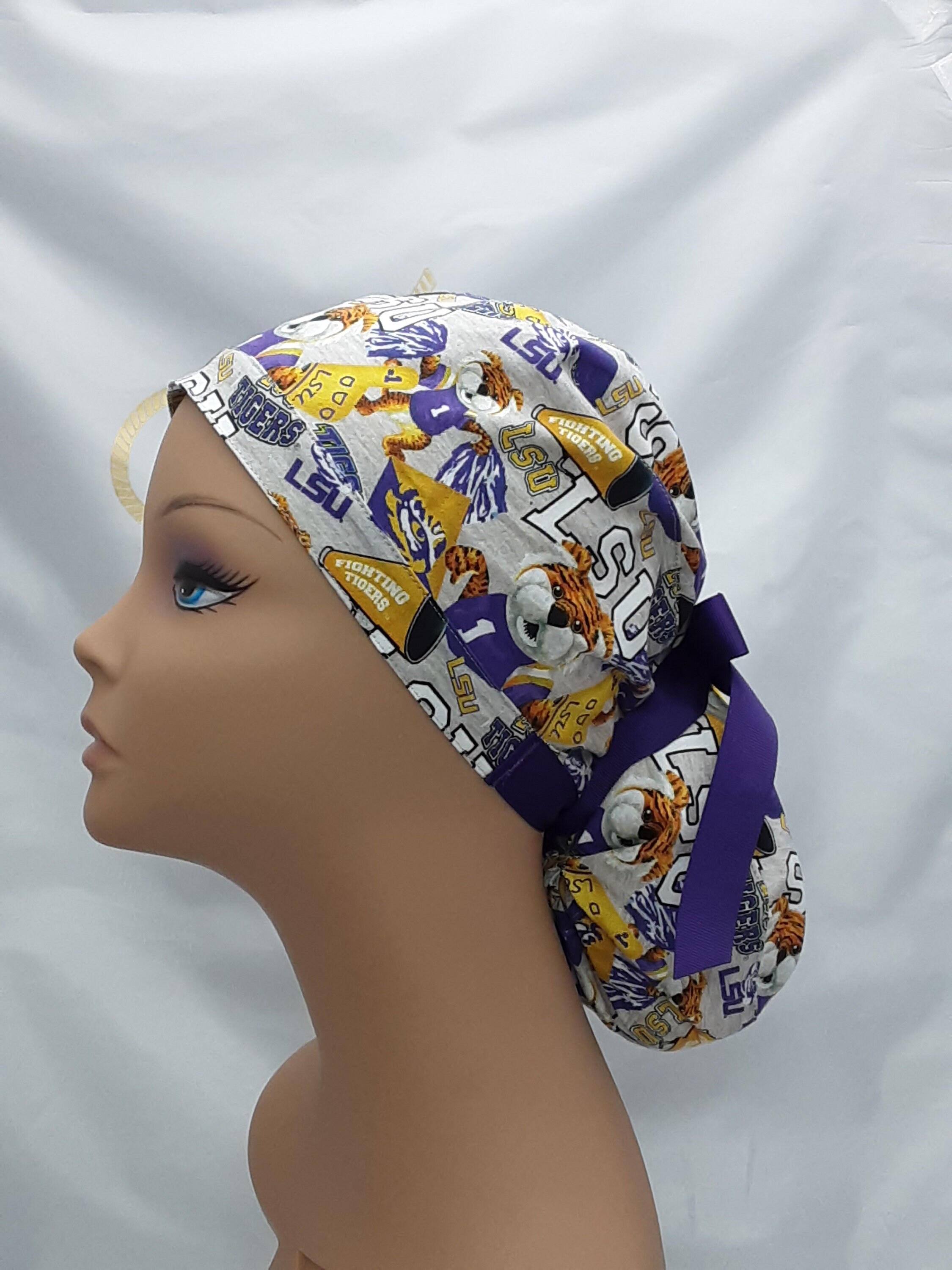 Lsu Tigers Print Ponytail Scrub Cap Surgical Scrub Hat - Etsy